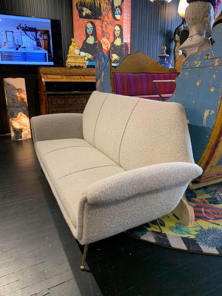 Fabulous Mid Century Settee in New Pierre Frey Fabric For Sale at 1stDibs