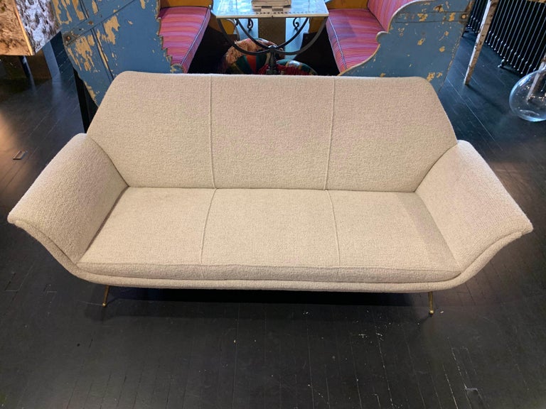 Fabulous Mid Century Settee in New Pierre Frey Fabric For Sale at 1stDibs