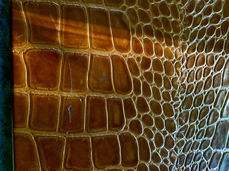 Fabulous Oversize Vintage Aligator Pattern Cognac Leather Backgammon ...