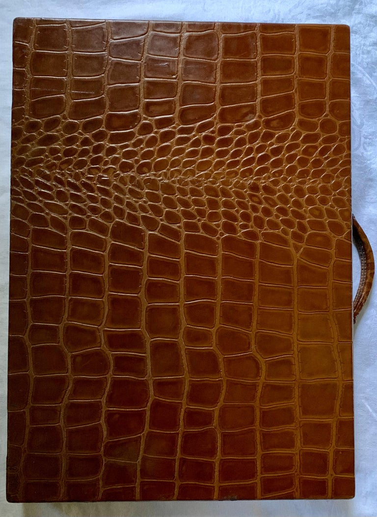 Fabulous Oversize Vintage Aligator Pattern Cognac Leather Backgammon ...