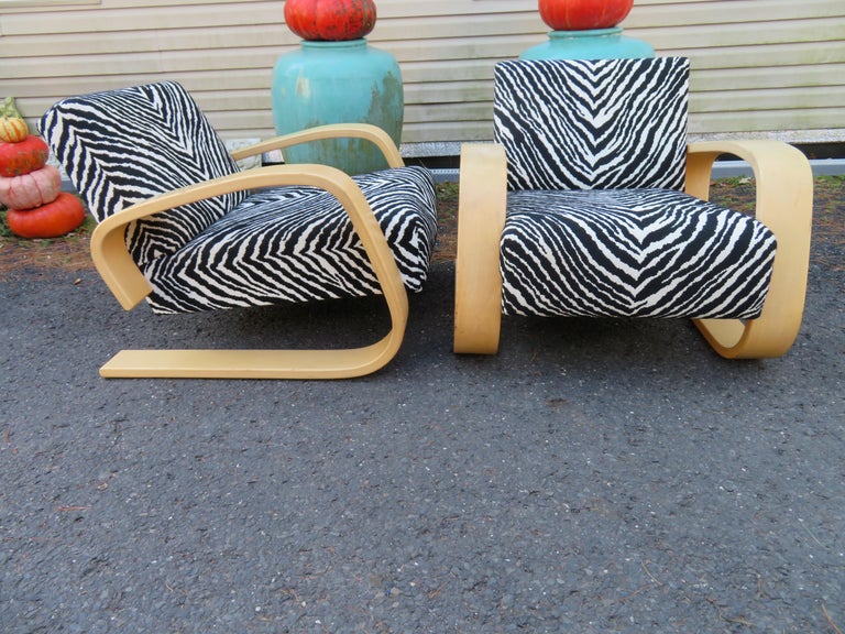 Fabulous Pair Zebra Print Alvar Aalto 400 Tank Chair by Artek Mid ...