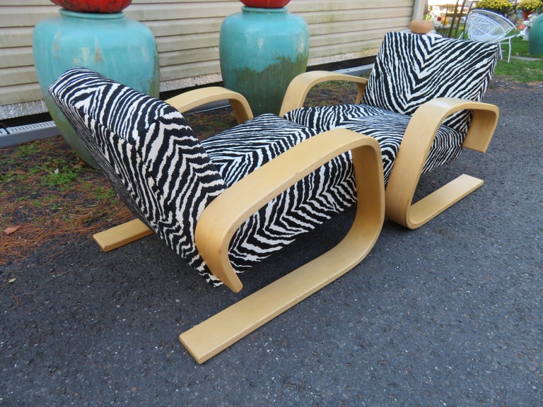 Fabulous Pair Zebra Print Alvar Aalto 400 Tank Chair by Artek Mid ...