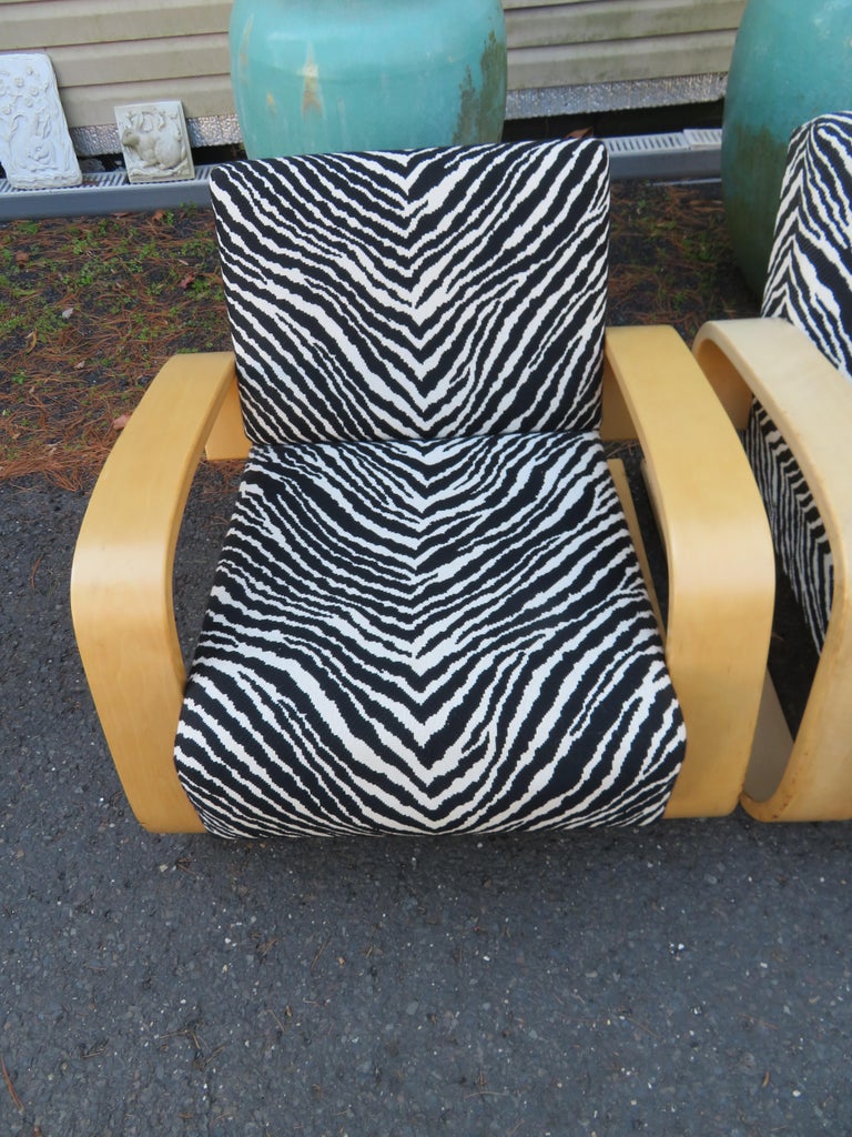 Fabulous Pair Zebra Print Alvar Aalto 400 Tank Chair by Artek Mid ...