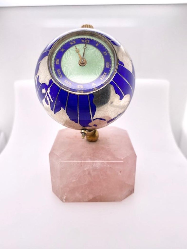Fabulous Sterling, Enamel Quartz Miniature Map Clock For Sale at 1stDibs