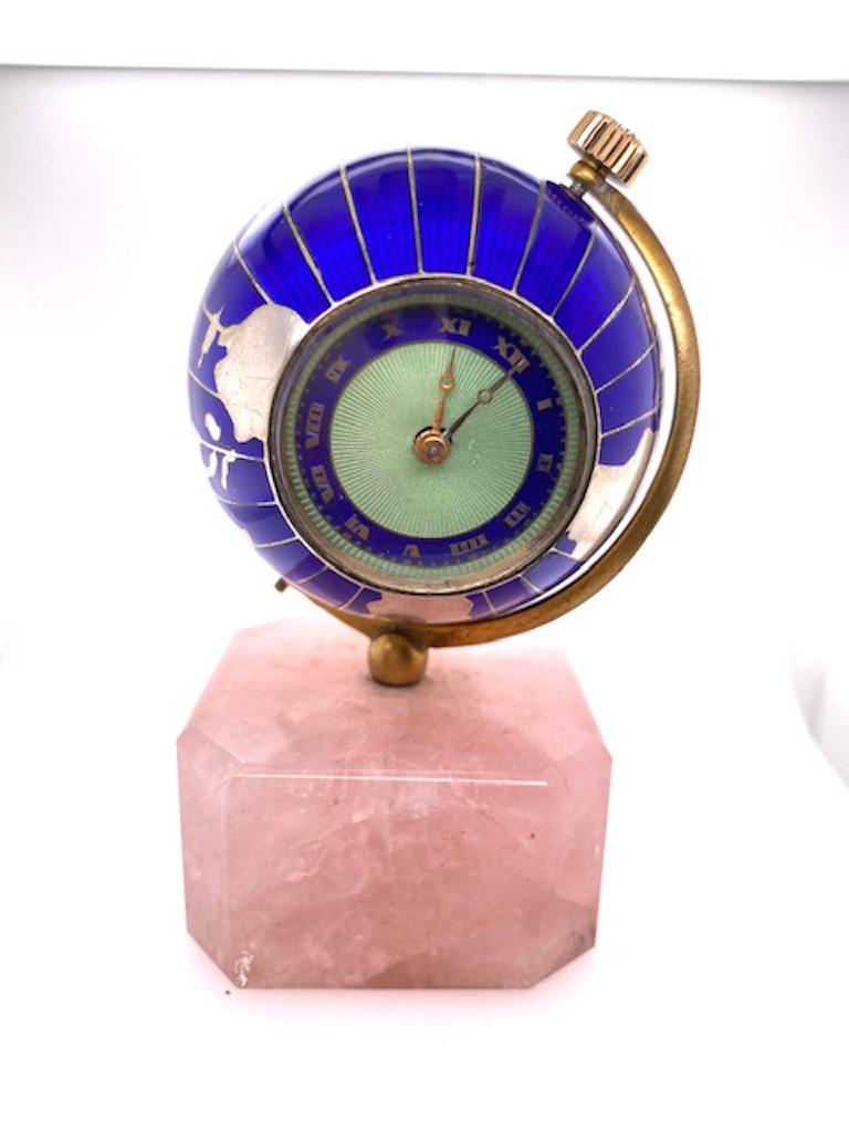 Fabulous Sterling, Enamel Quartz Miniature Map Clock For Sale at 1stDibs