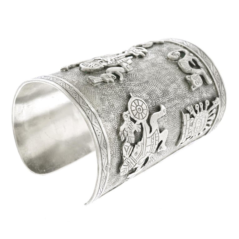 Fabulous Thirties Inca Motif Silver Bracelet at 1stDibs