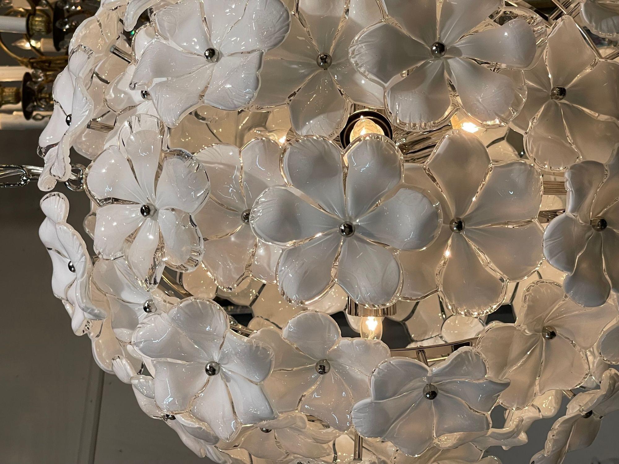 Fabulous White Flower Murano Glass Globe Chandelier For Sale at 1stDibs ...