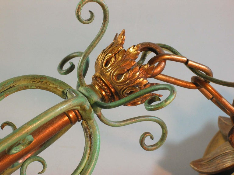 Fabulous Wrought Brass and Lithophane Ceiling Light, Early 20th Century ...