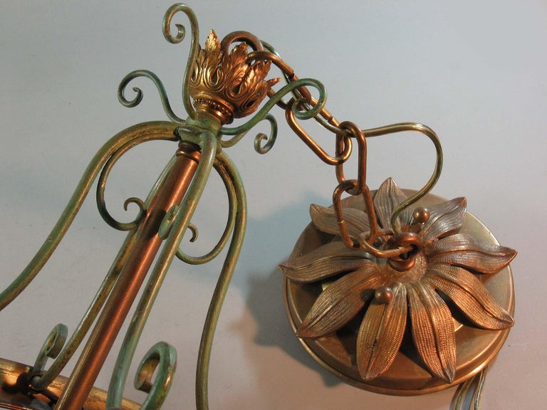 Fabulous Wrought Brass and Lithophane Ceiling Light, Early 20th Century ...