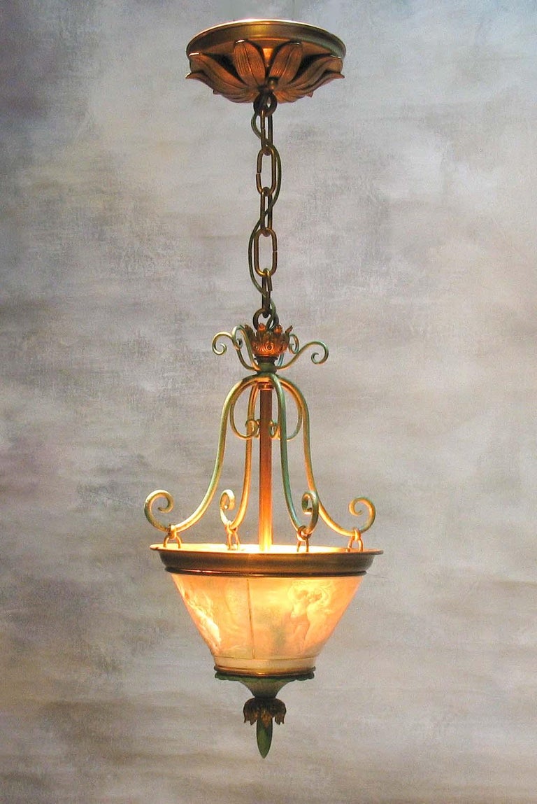 Fabulous Wrought Brass and Lithophane Ceiling Light, Early 20th Century ...