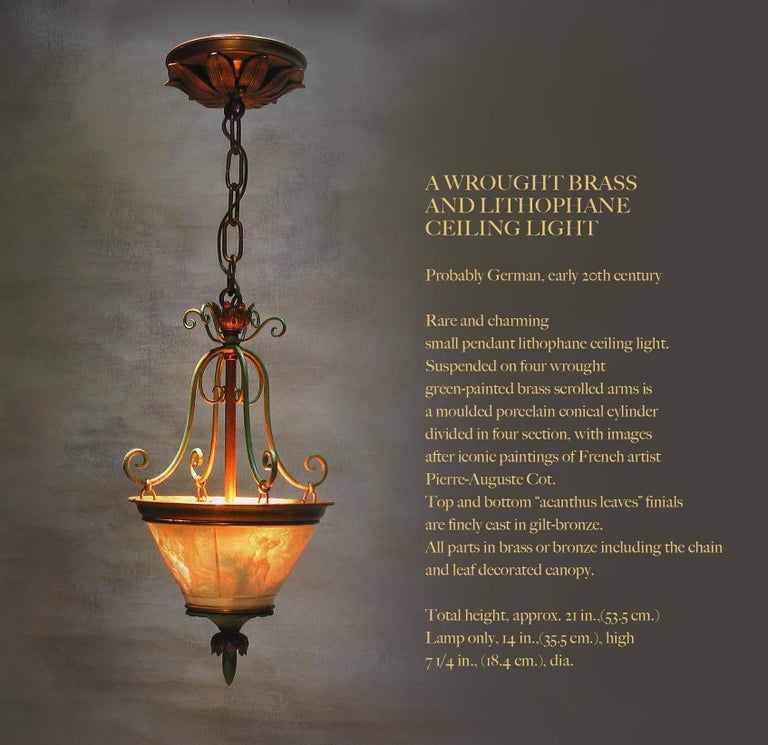 Fabulous Wrought Brass and Lithophane Ceiling Light, Early 20th Century ...