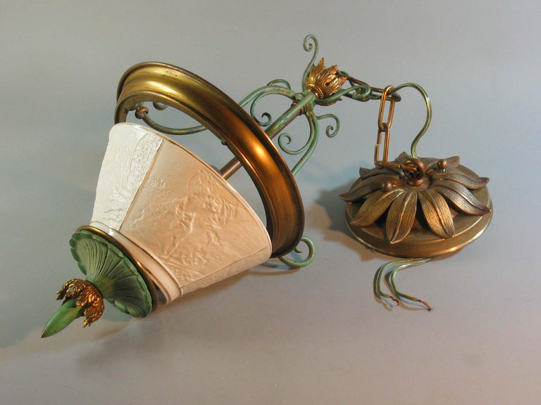 Fabulous Wrought Brass and Lithophane Ceiling Light, Early 20th Century ...