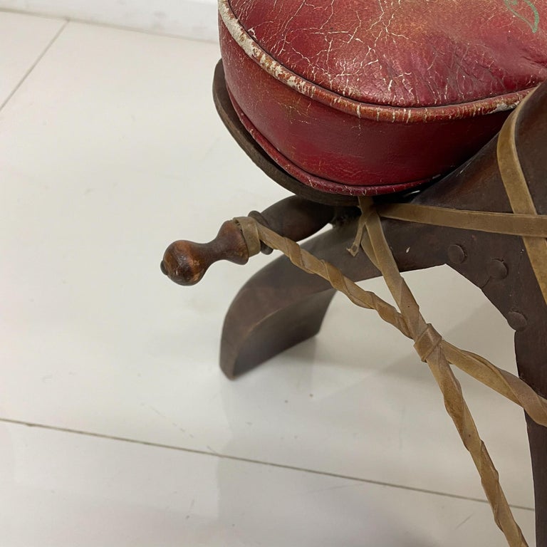 Fabulously Distressed IZMIR Red Camel Foot Stool Leather Wood Metal and ...