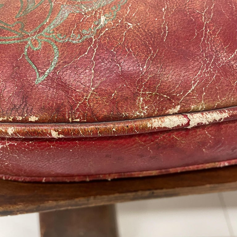 Fabulously Distressed IZMIR Red Camel Foot Stool Leather Wood Metal and ...