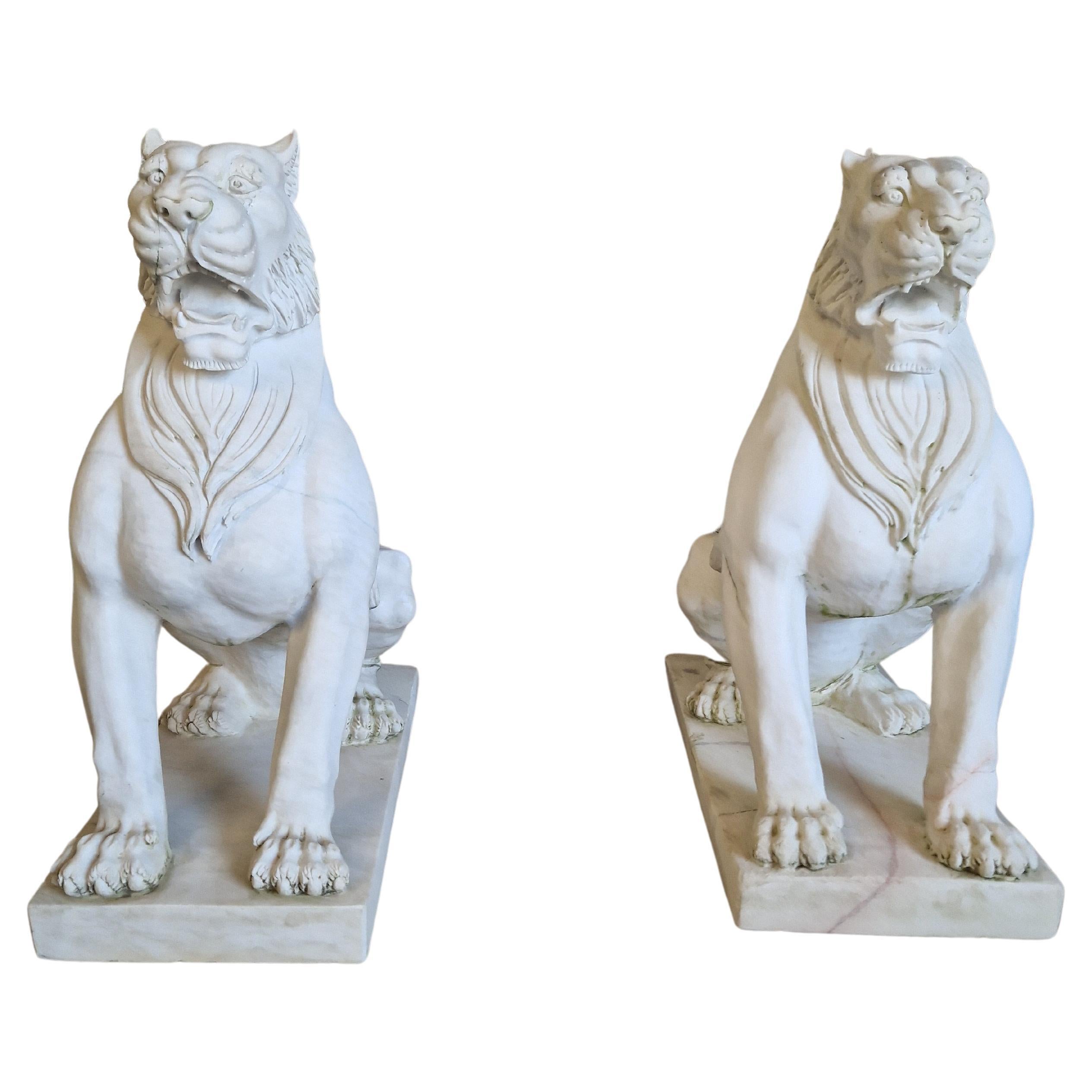 Pair of Marble Sphinx Exterior Entryway Statues For Sale at 1stDibs