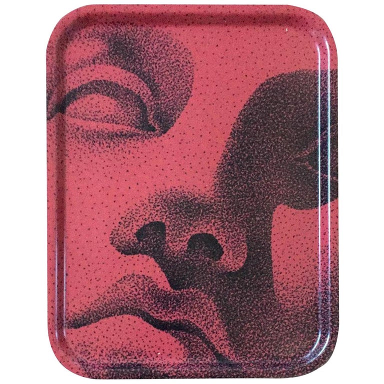 Face Wood Big Serving Tray Red For Sale at 1stDibs
