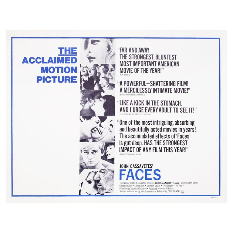 'Faces' 1968 U.S. Half Sheet Film Poster For Sale at 1stDibs
