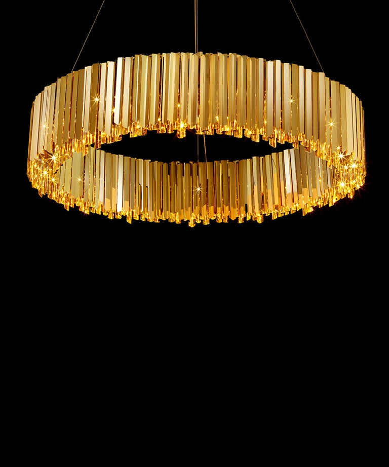 Facet Chandelier 27.5" in Satin Gold, by Tom Kirk For Sale at 1stDibs