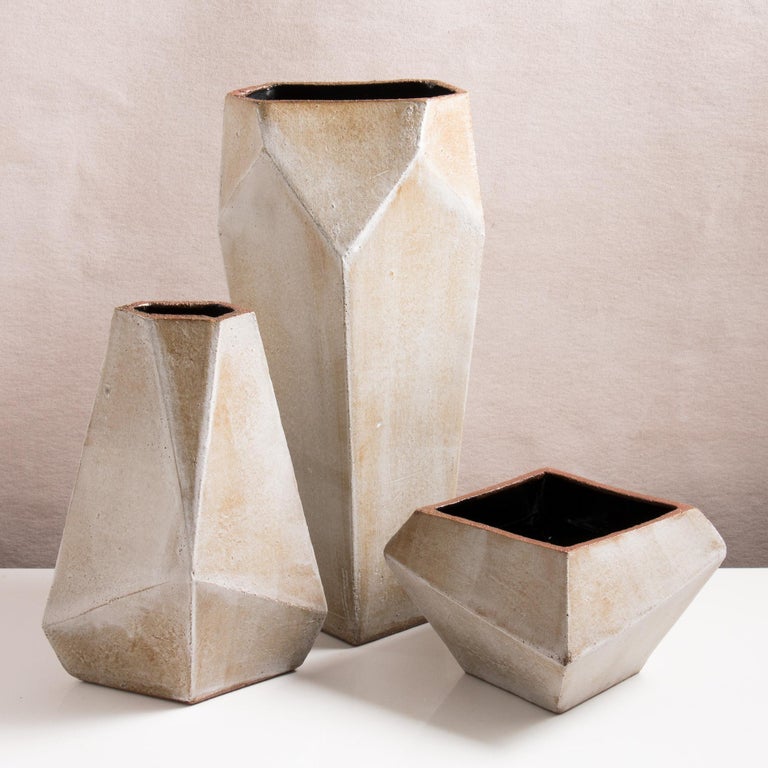 Facet Matte Gray and Black Tall Modern Geometric Ceramic Tower Vase For ...