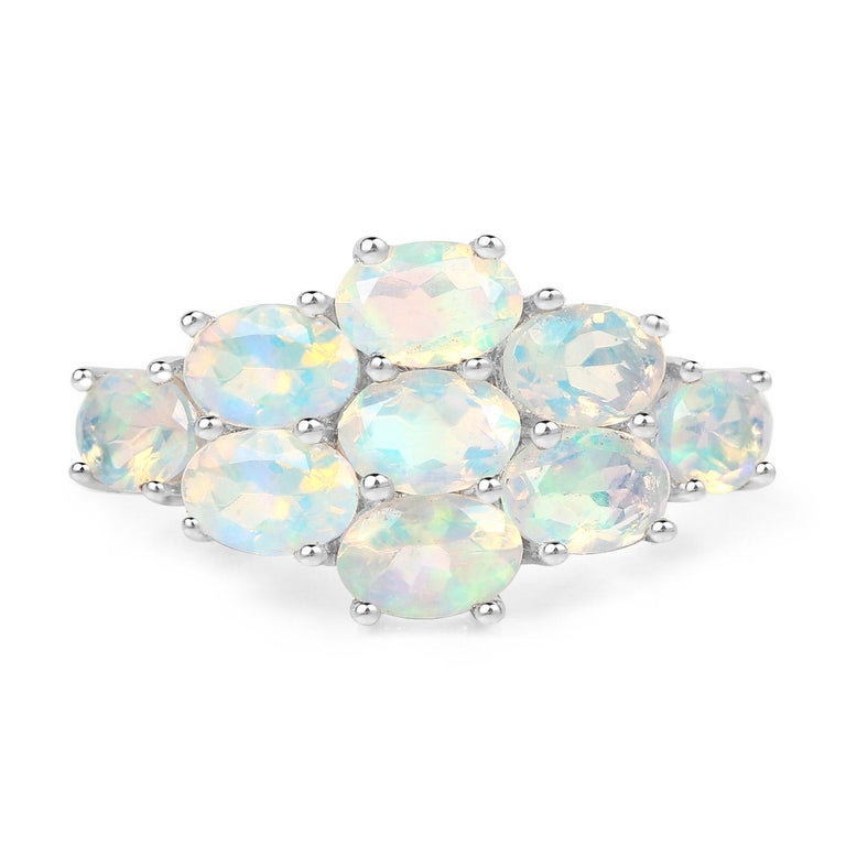 Faceted 2.15 Carats Ethiopian Opal Cluster Ring Sterling Silver For ...
