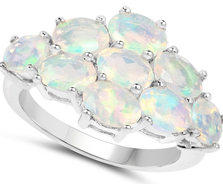 Faceted 2.15 Carats Ethiopian Opal Cluster Ring Sterling Silver For ...