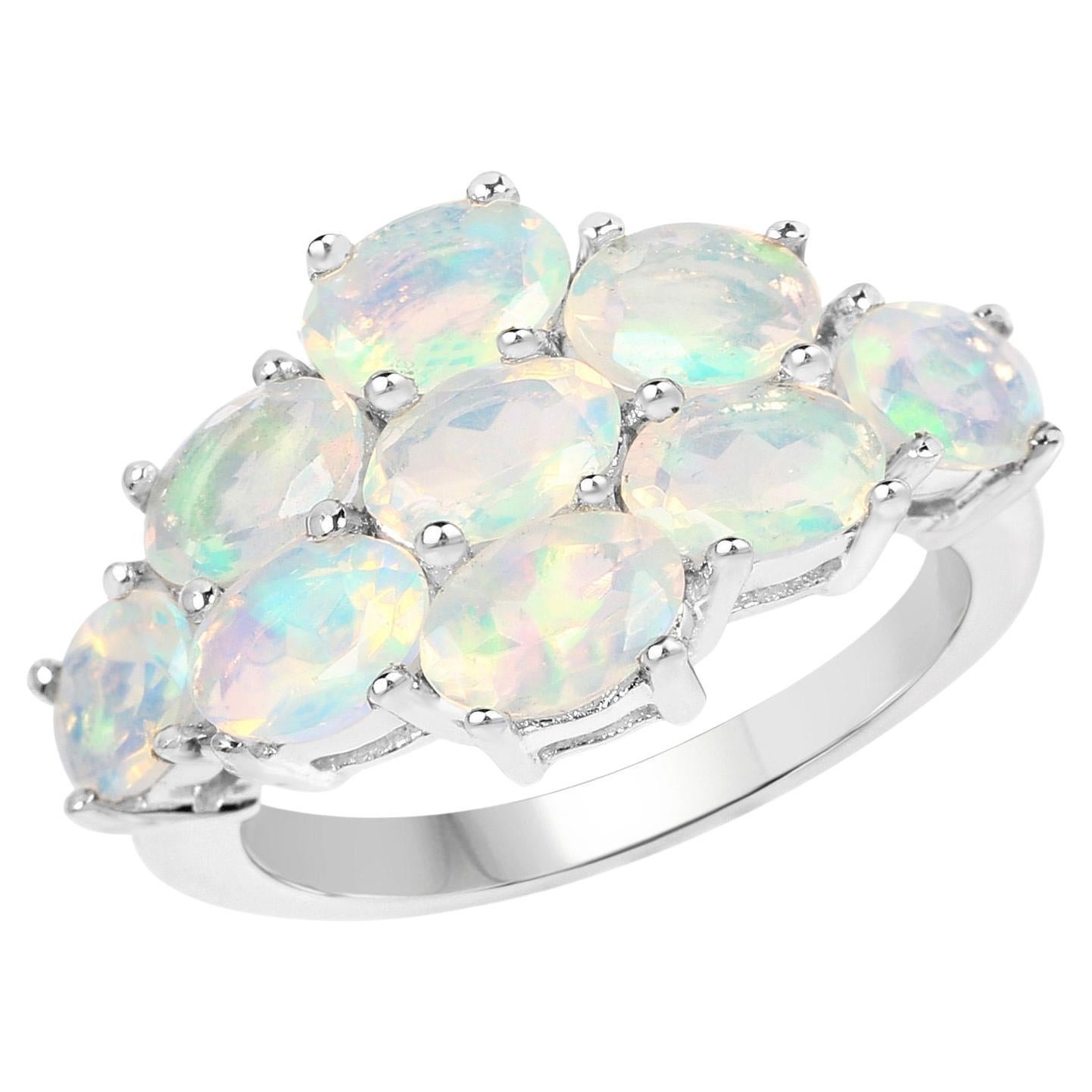 Faceted 2.15 Carats Ethiopian Opal Cluster Ring Sterling Silver For ...