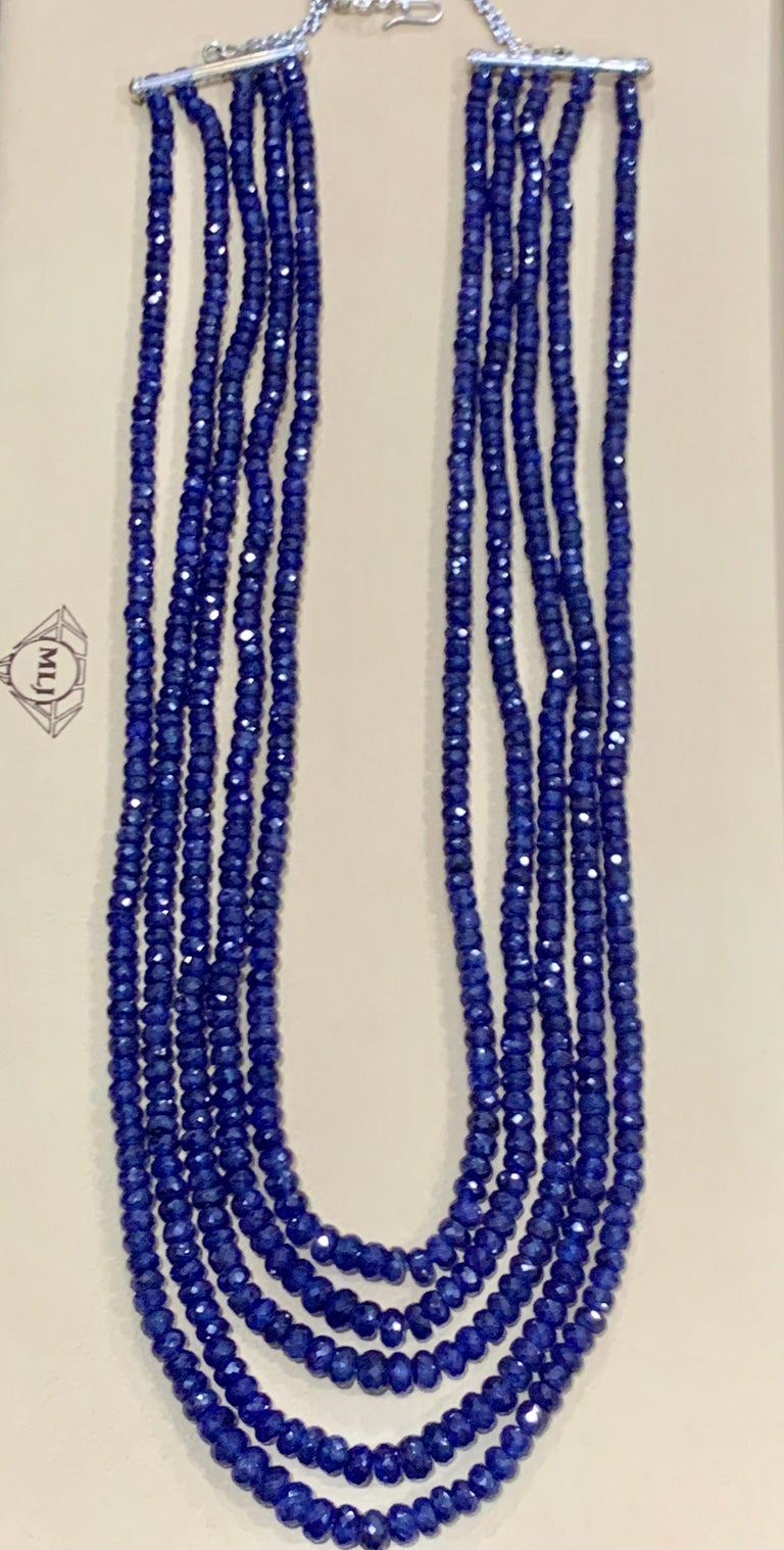 Faceted 980 Carat Natural Tanzanite Bead Five-Strand Necklace 14 Karat ...