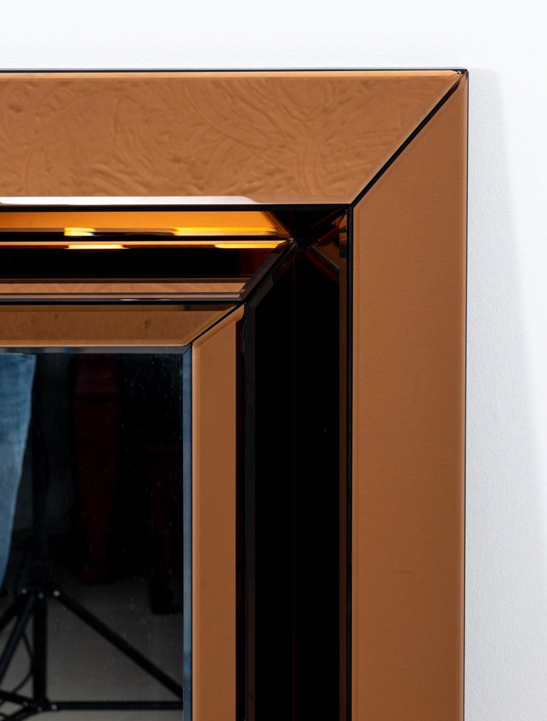 Faceted Frame Bronze Glass Wall Mirror at 1stDibs