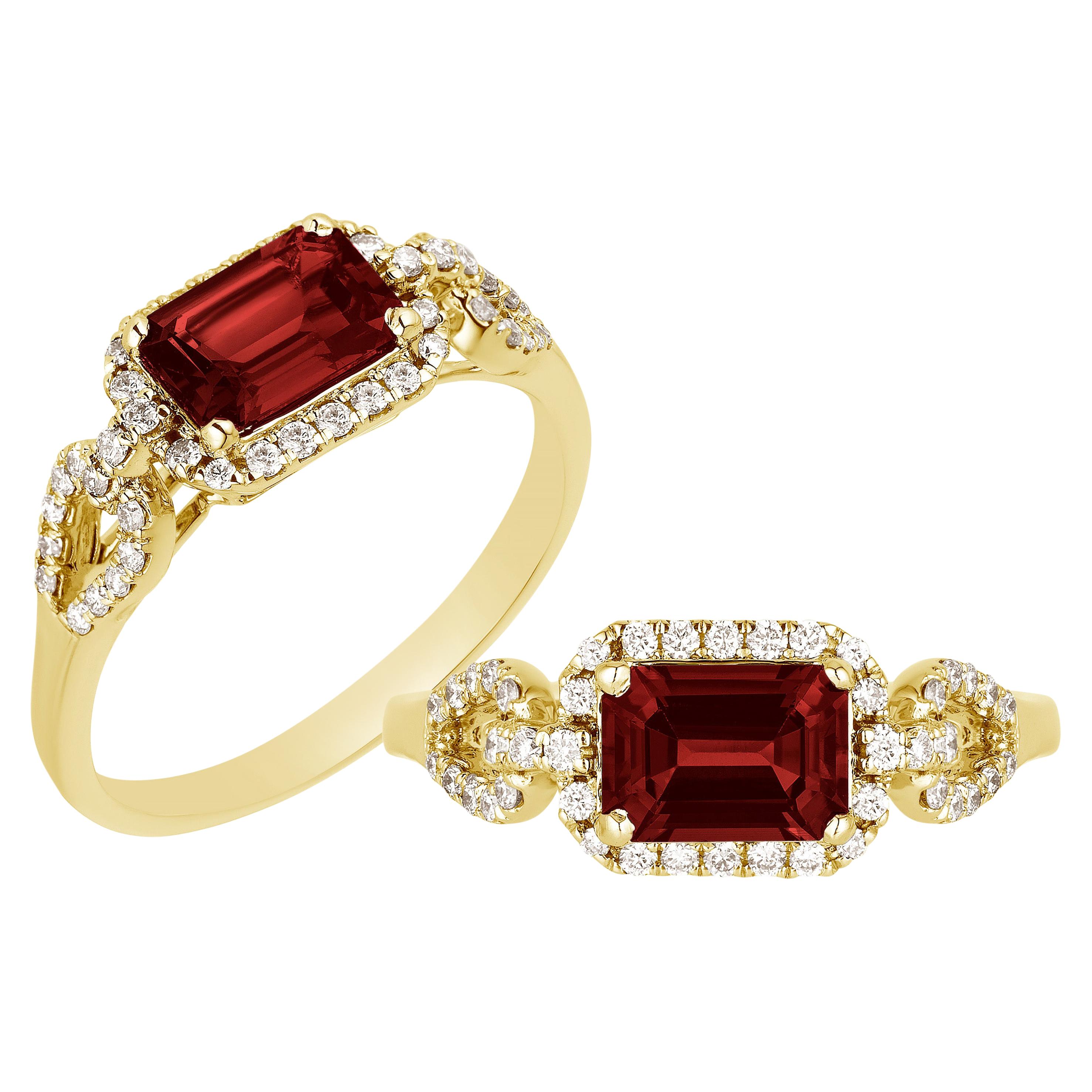 Goshwara Emerald Cut Garnet And Diamond Ring For Sale at 1stDibs