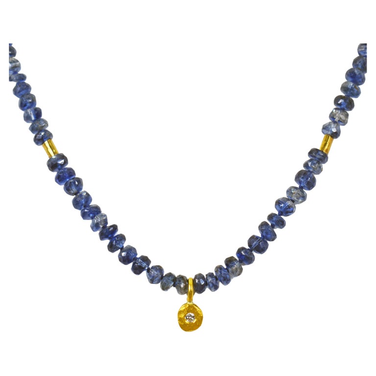 Faceted Kyanite and Diamond 22 Karat Gold Charm Beaded Necklace For ...