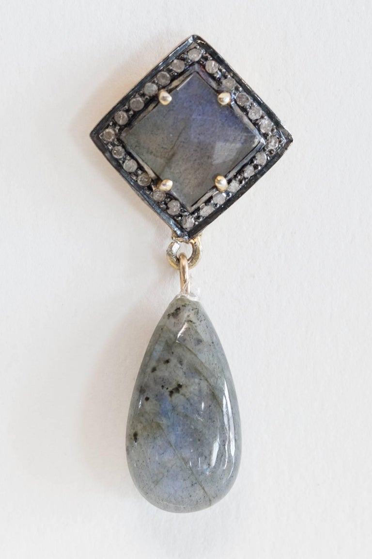 Faceted Labradorite and Diamond Drop Earrings at 1stDibs