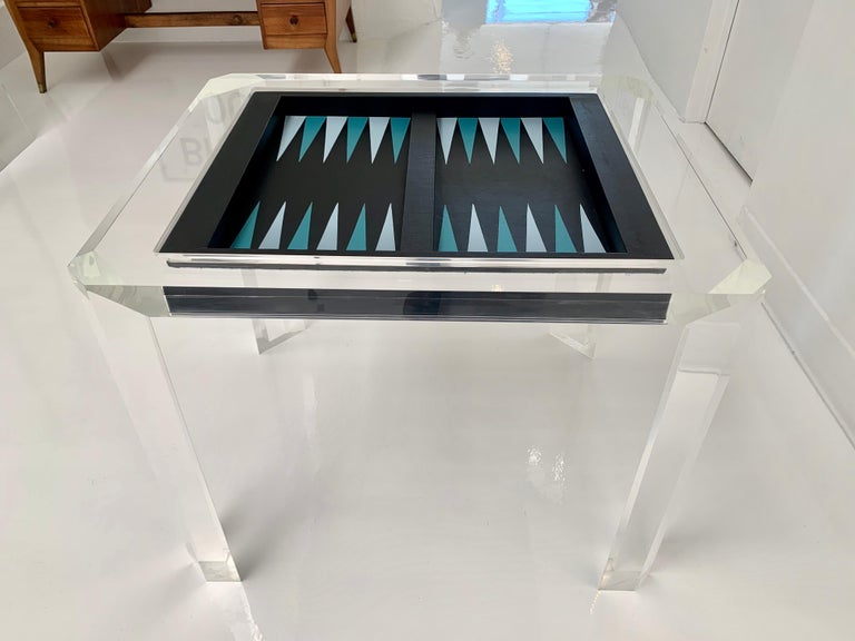 Faceted Lucite Backgammon Table with Removable Cover at 1stDibs