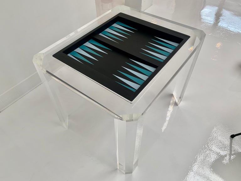 Faceted Lucite Backgammon Table with Removable Cover at 1stDibs