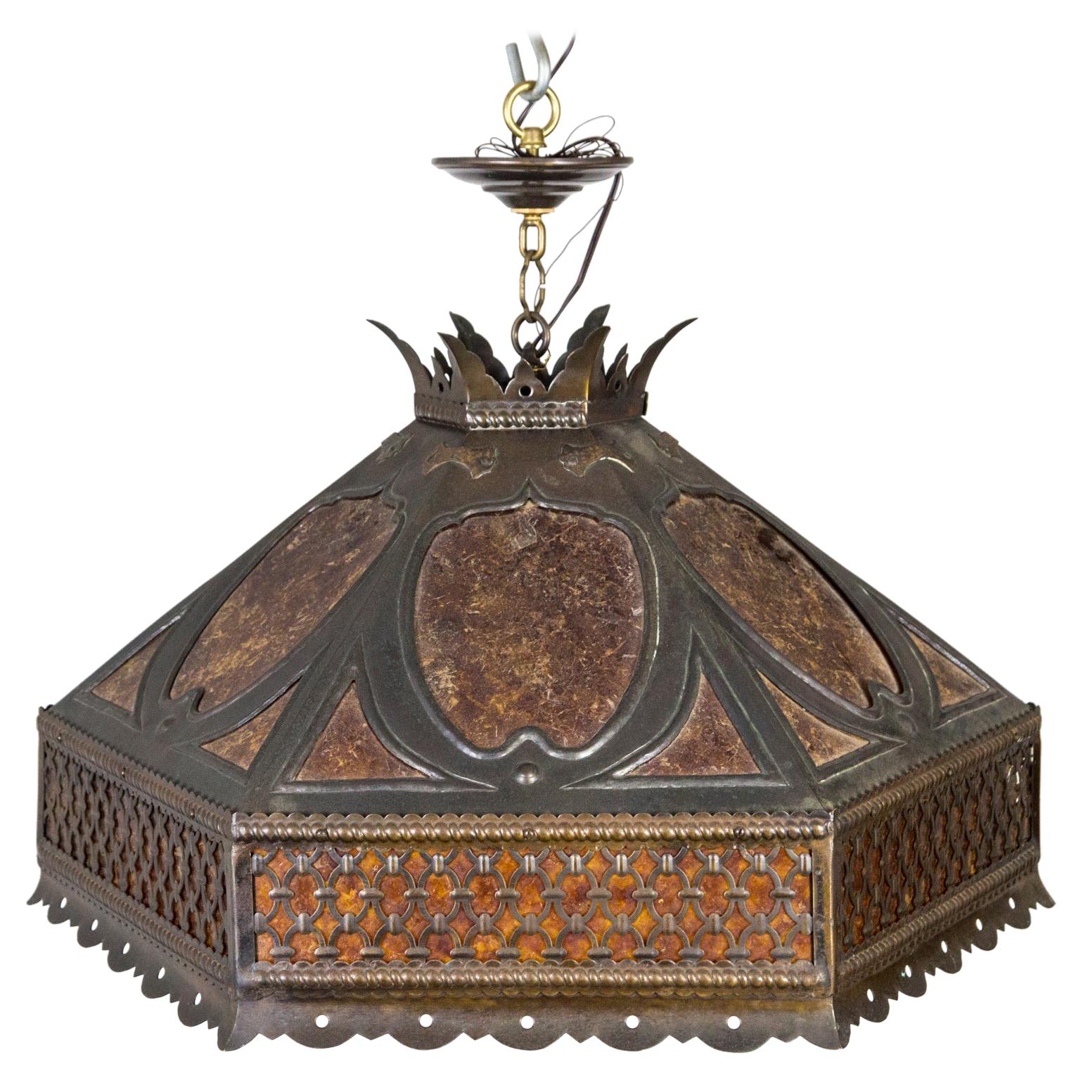 Arts and Crafts "Cut Out" Pendant Fixture For Sale at 1stDibs