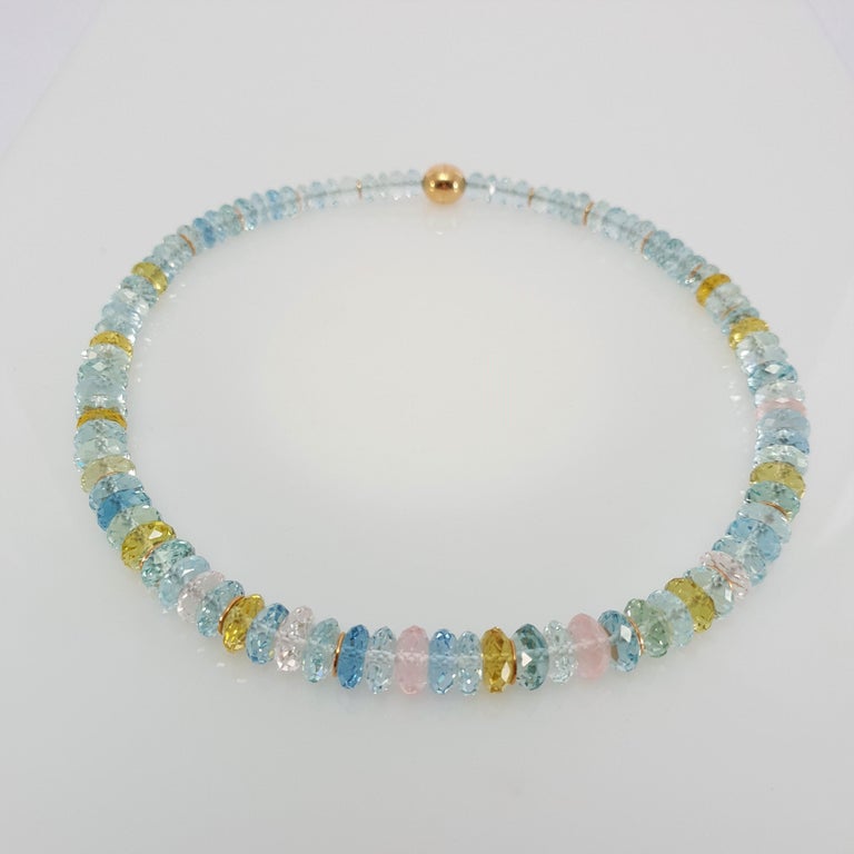 Faceted Multicolour Beryl Rondel Beaded Necklace with 18 Carat Rose ...