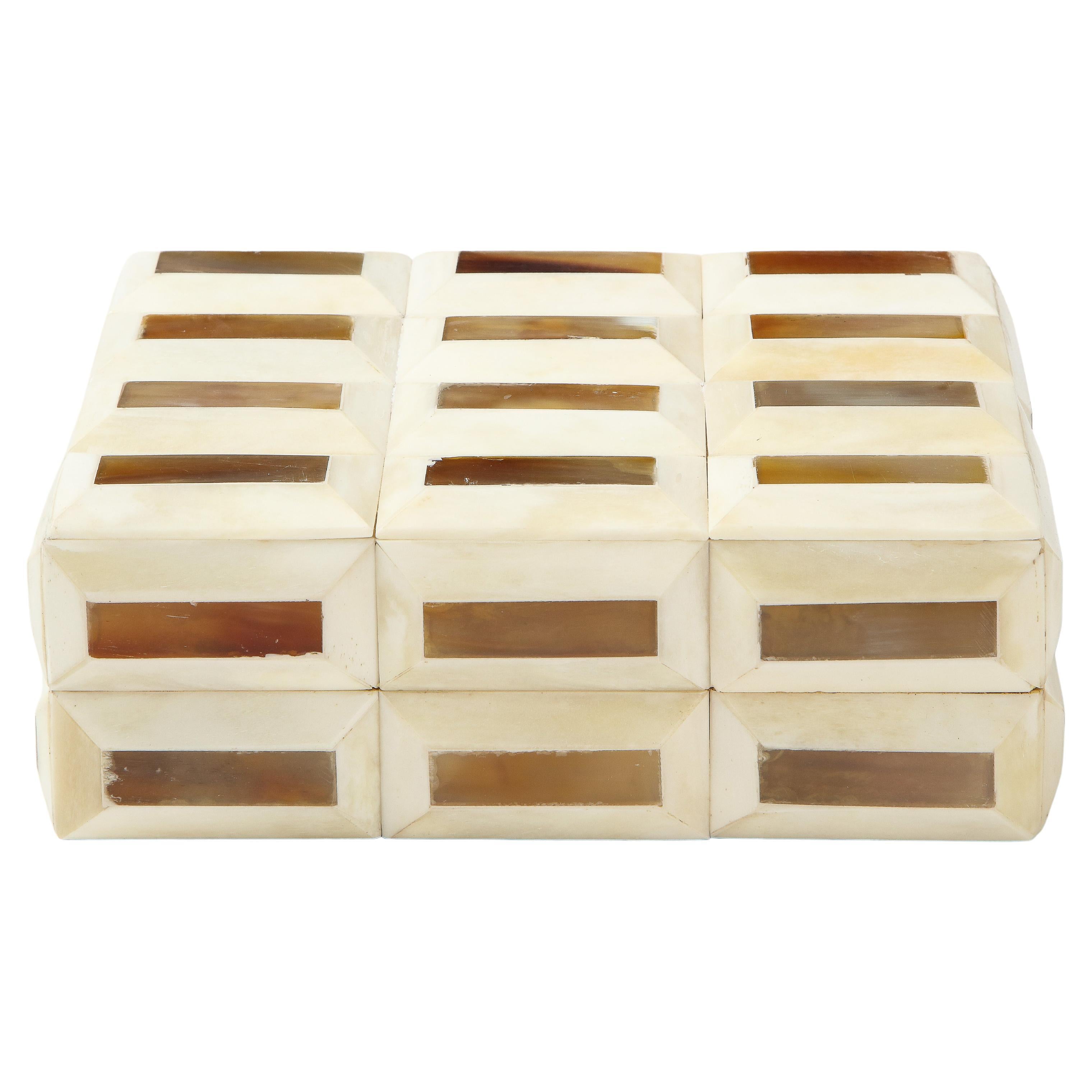 Grey, Natural, Tan Bone Mosaic Pattern Box For Sale at 1stDibs