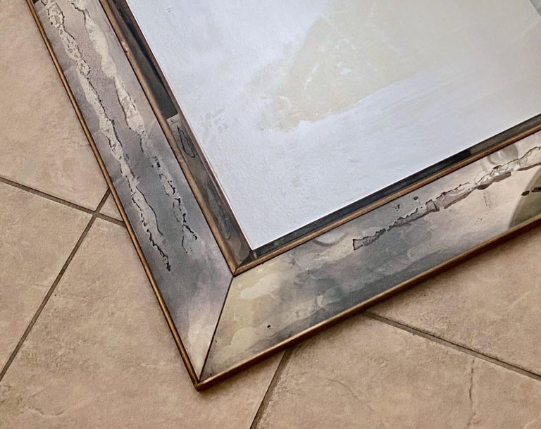 Faceted Oxidized Antiqued Panel 1940s Wall Mirror For Sale at 1stDibs
