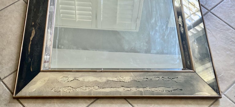 Faceted Oxidized Antiqued Panel 1940s Wall Mirror For Sale at 1stDibs