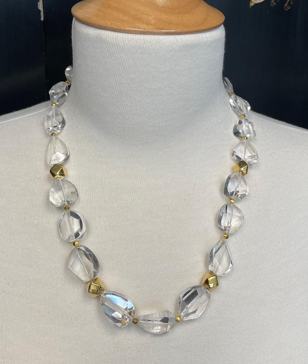 Faceted Rock Crystal Quartz and 18k Yellow Gold Necklace, 22 Inches at ...