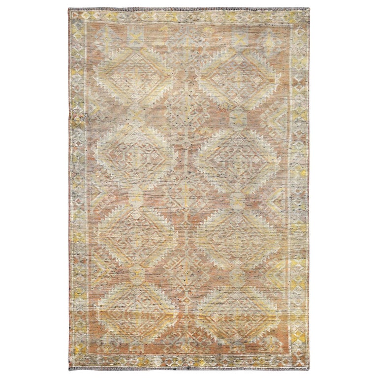 Faded Out Persian Shiraz Sheared Low Old Bohemian Wool Handmade ...