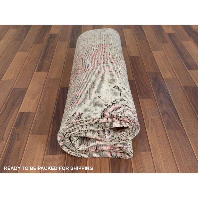 Faded Pink Persian Tabriz Vintage Look Shabby Chic Oriental Rug For ...