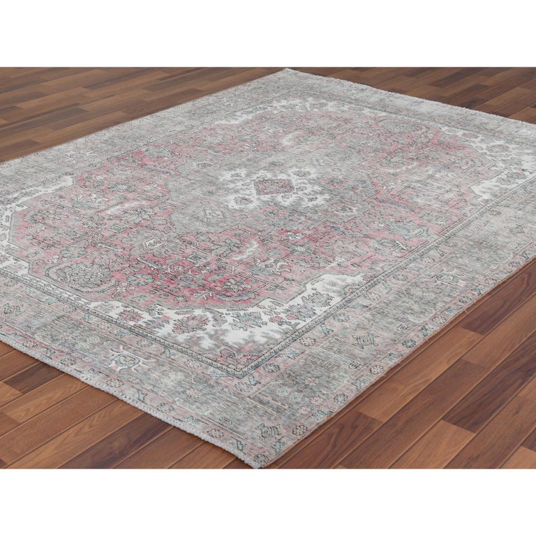Faded Pink Persian Tabriz Vintage Look Shabby Chic Oriental Rug For ...