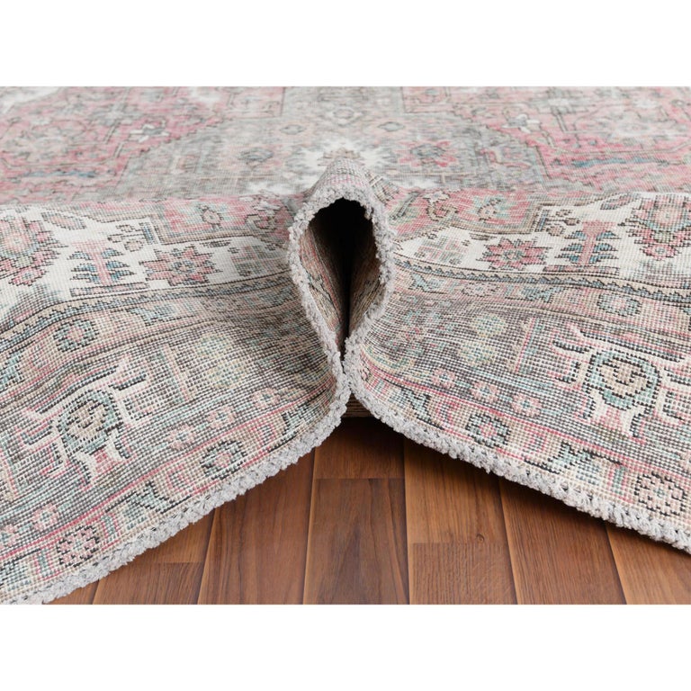 Faded Pink Persian Tabriz Vintage Look Shabby Chic Oriental Rug For ...