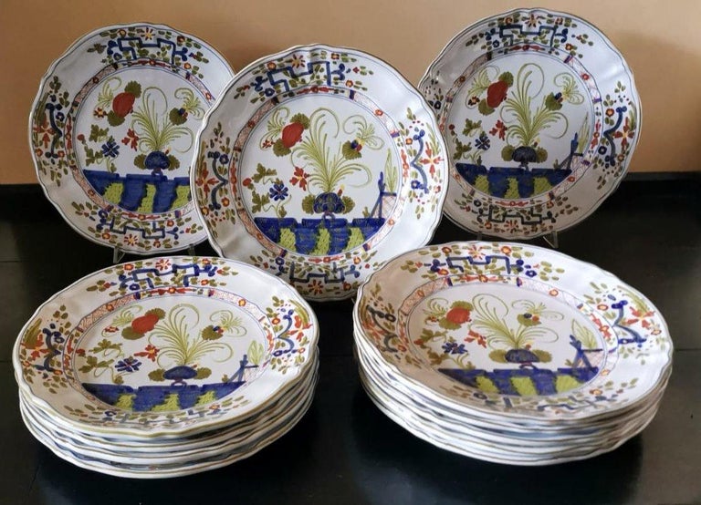 Faenza Italian Ceramic 12 Hand-Painted Tableware with "Garofano ...