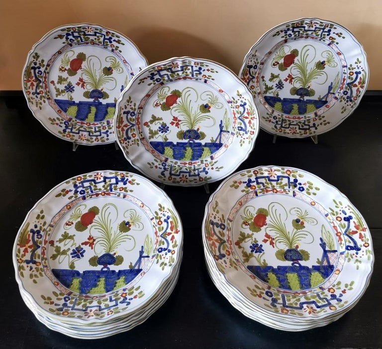 Faenza Italian Ceramic 12 Hand-Painted Tableware with "Garofano ...