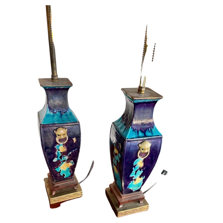Fahua Style 19th Century Porcelain Chinese Vases, Electrified, with ...