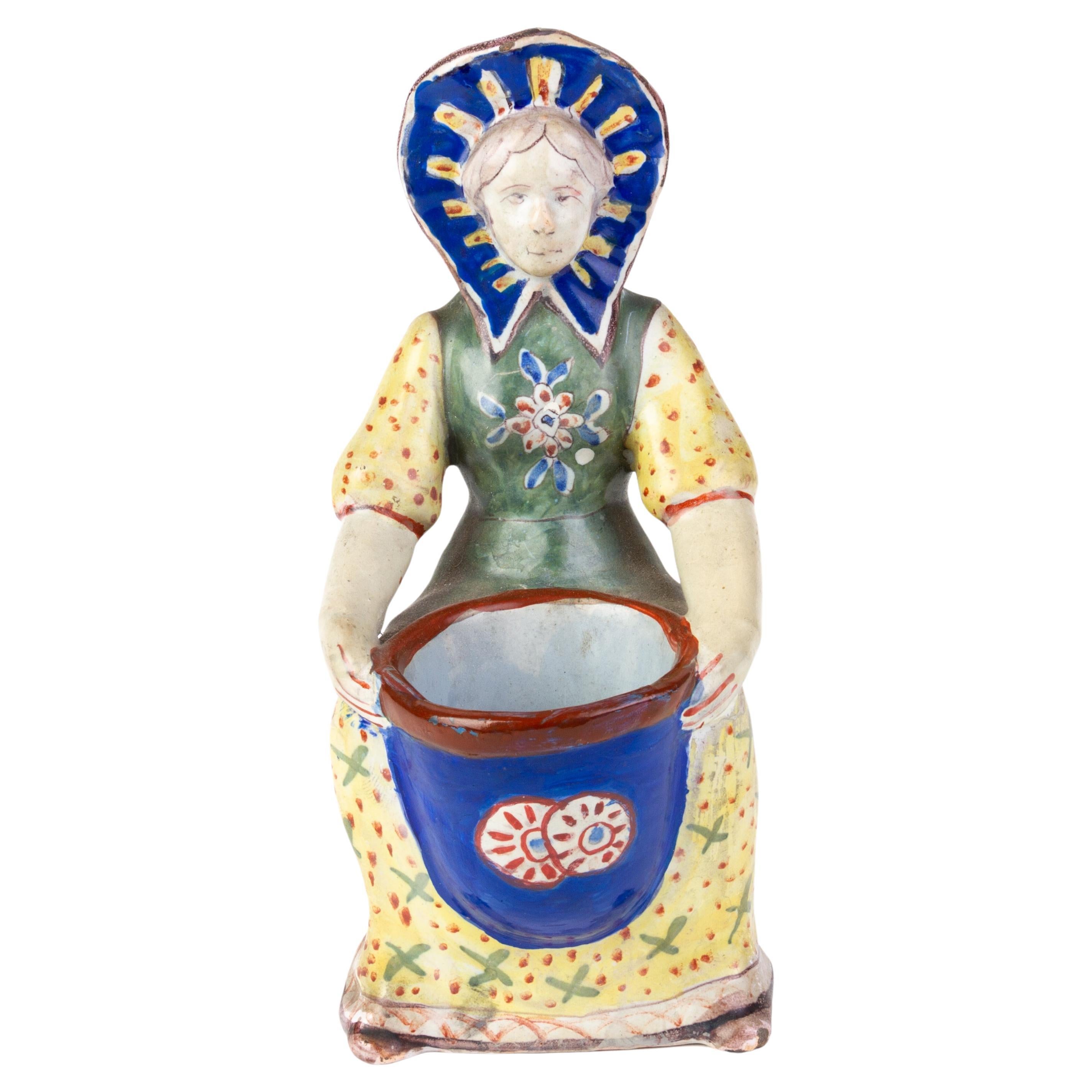 Faience Polychrome Pottery Sculpture 19th Century For Sale at 1stDibs
