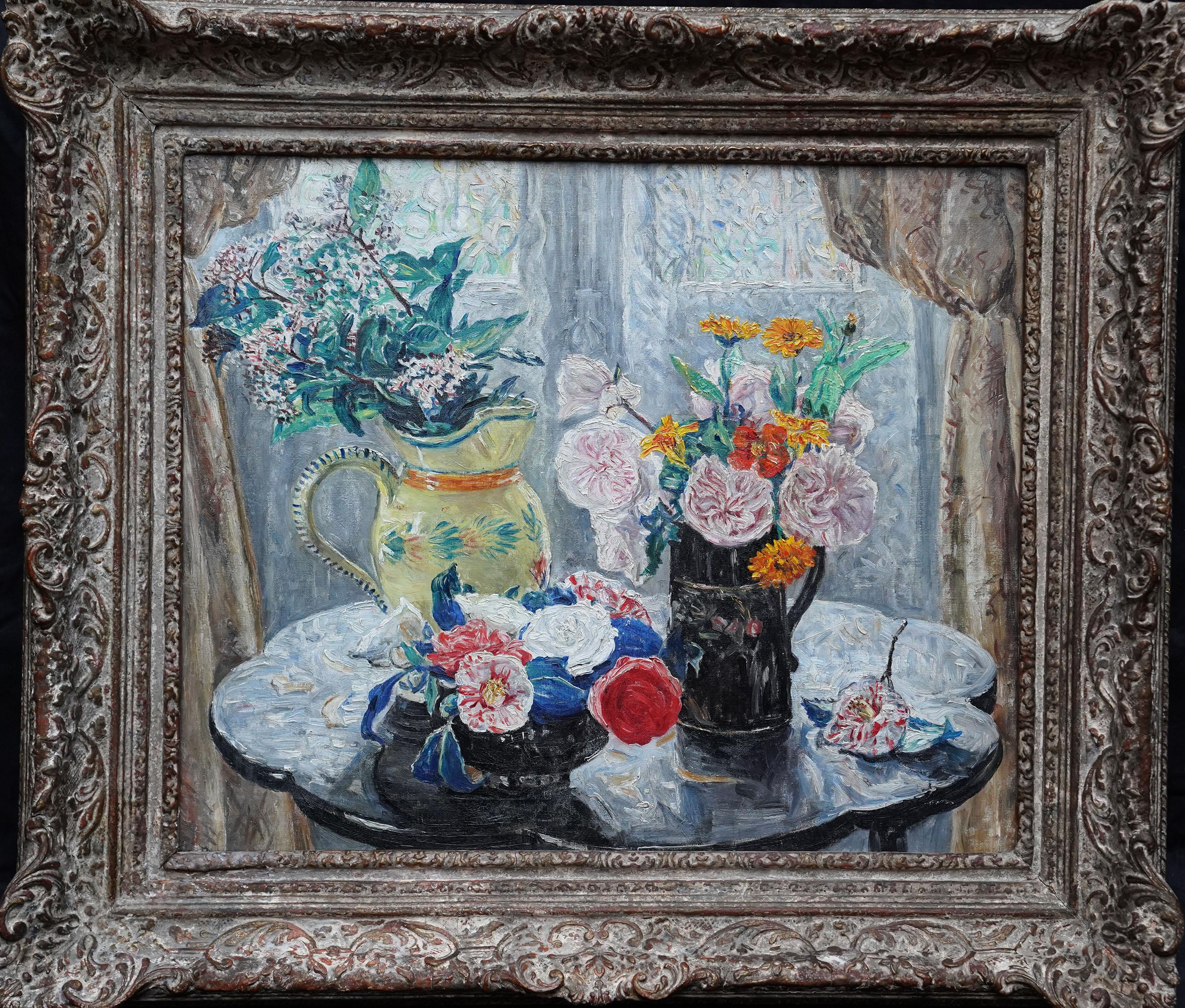 Emily Stannard - Still Life with Flowers on Marble Ledge - British 19th ...