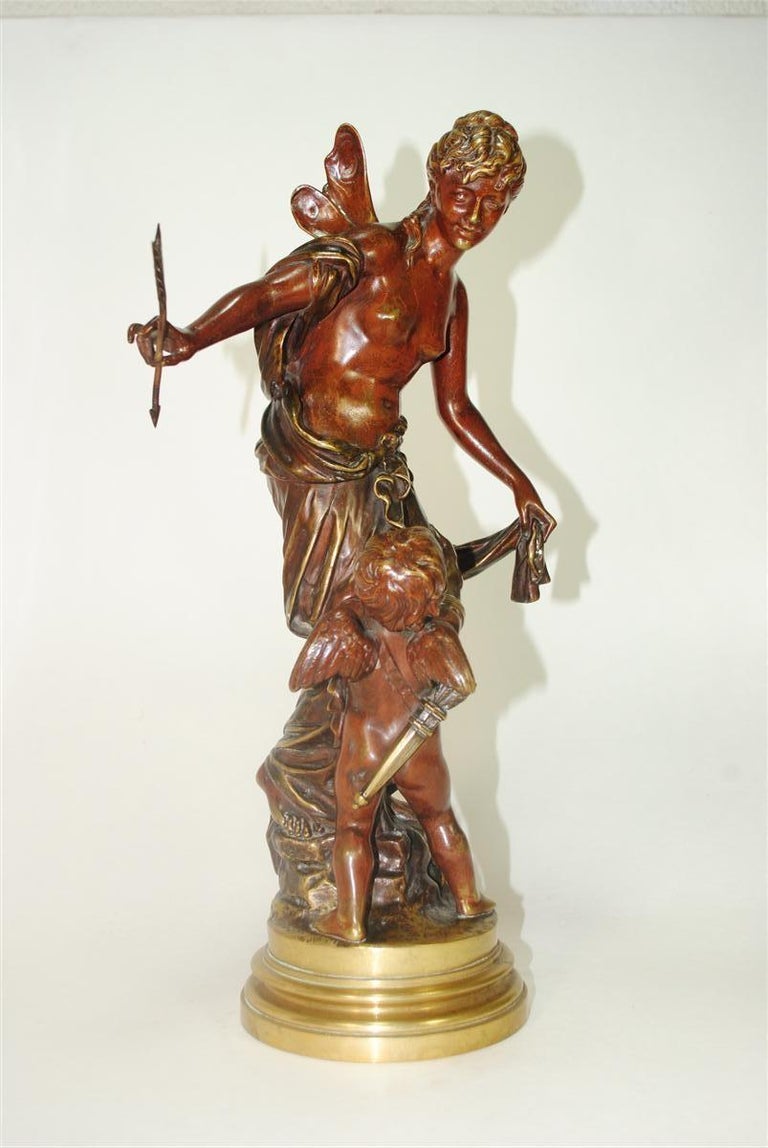 Fairy and Cupidon 19th Century Bronze Rotating Base by Jean Bulio For ...
