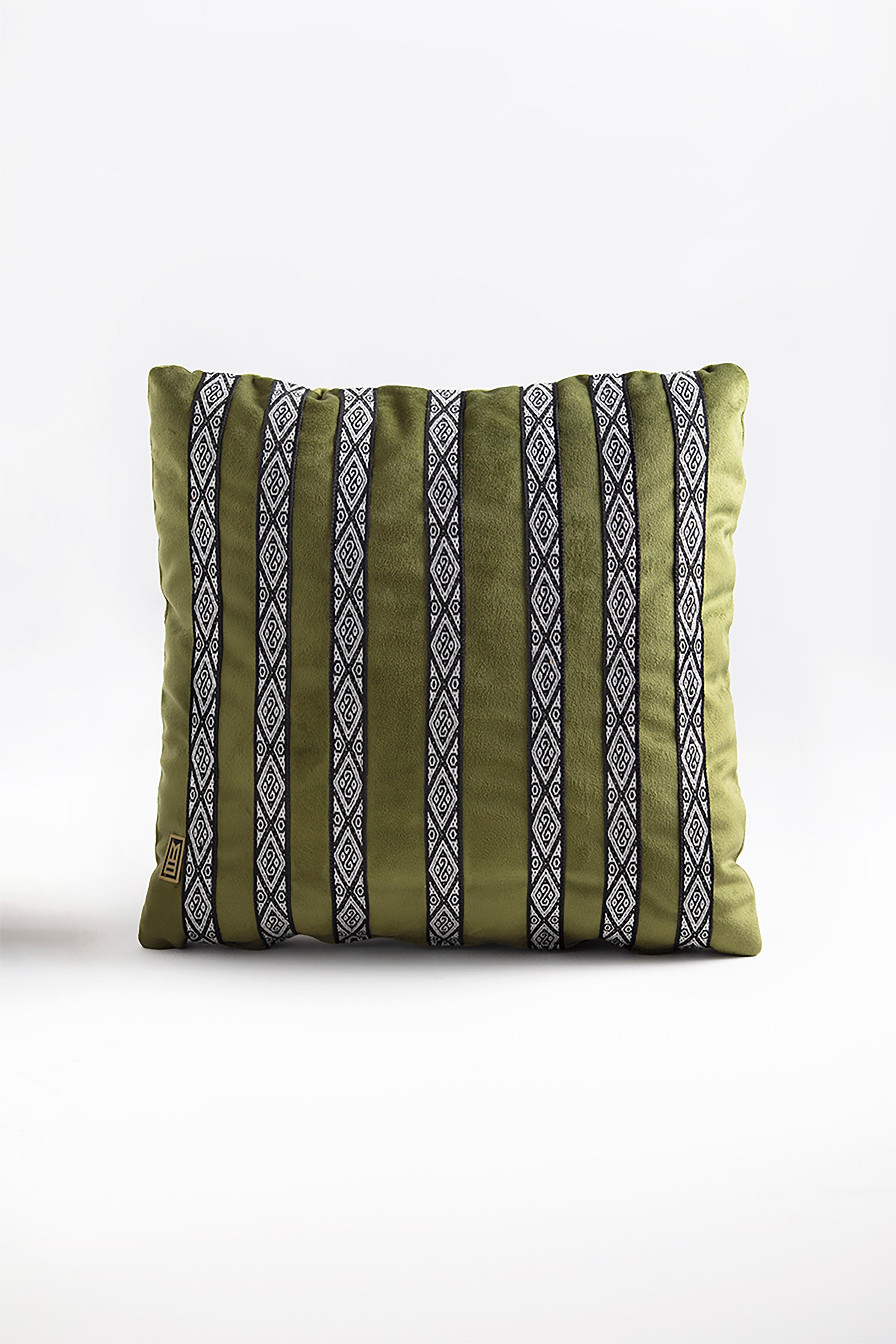 FAJAS Handwoven Artisanal Sash Pillow in Olive Green Velvet by ANDEAN ...
